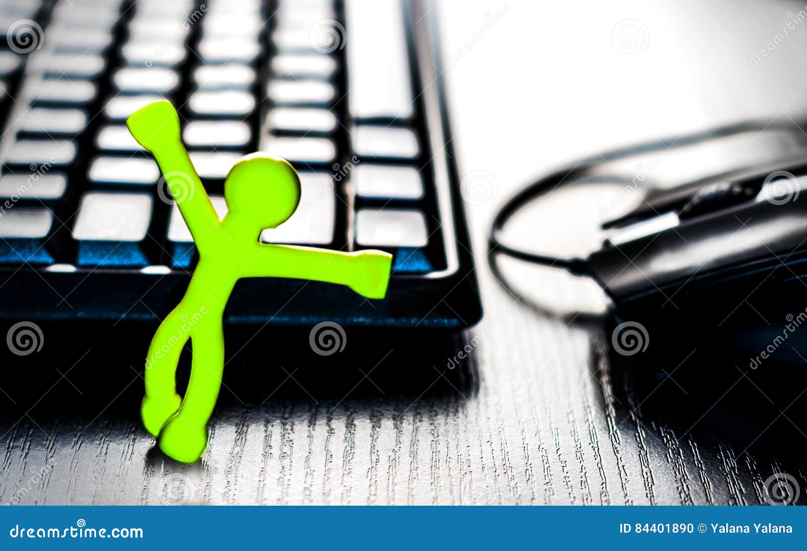 Little Man Near the Computer Keyboard and Mouse Stock Photo - Image of ...