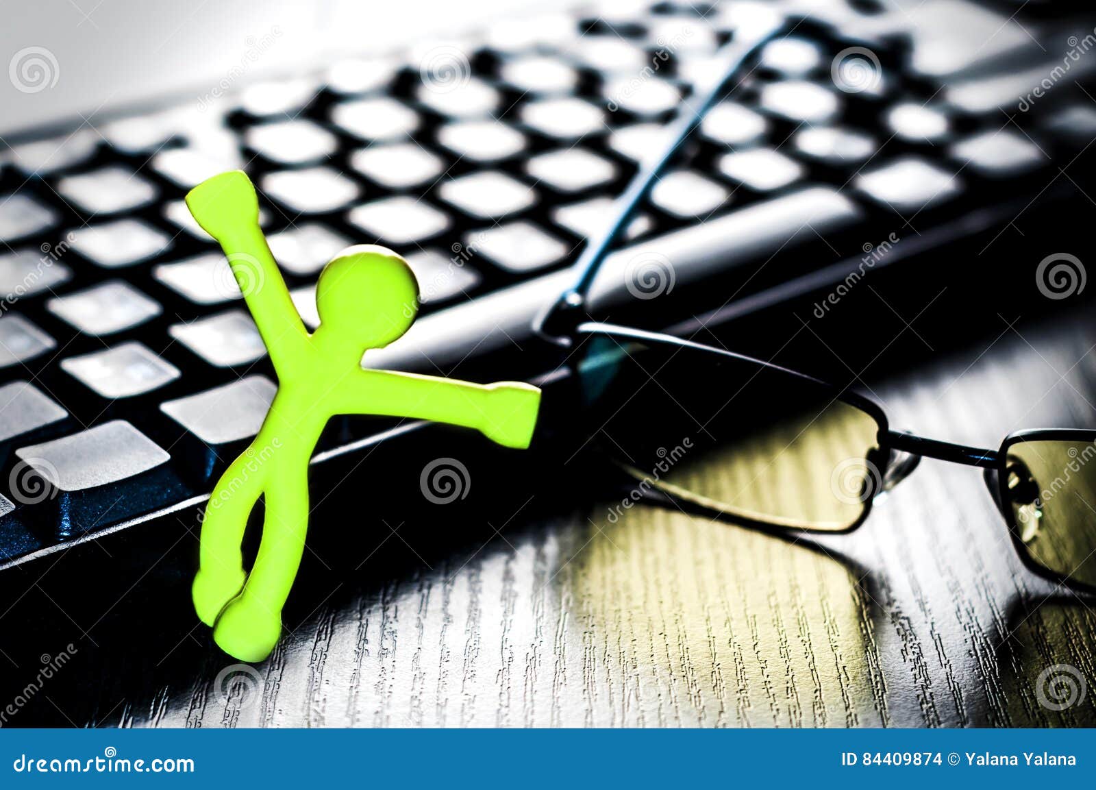 Little Man Near the Computer Keyboard and Mouse Stock Photo - Image of ...