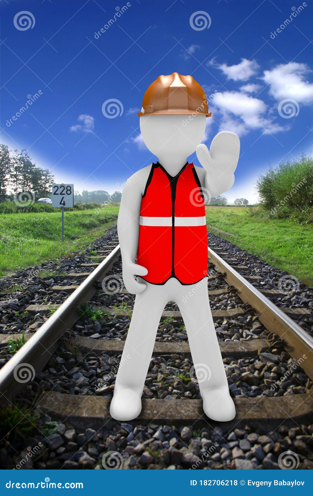 Little Man Stops the Train on the Railway Stock Photo - Image of sign ...