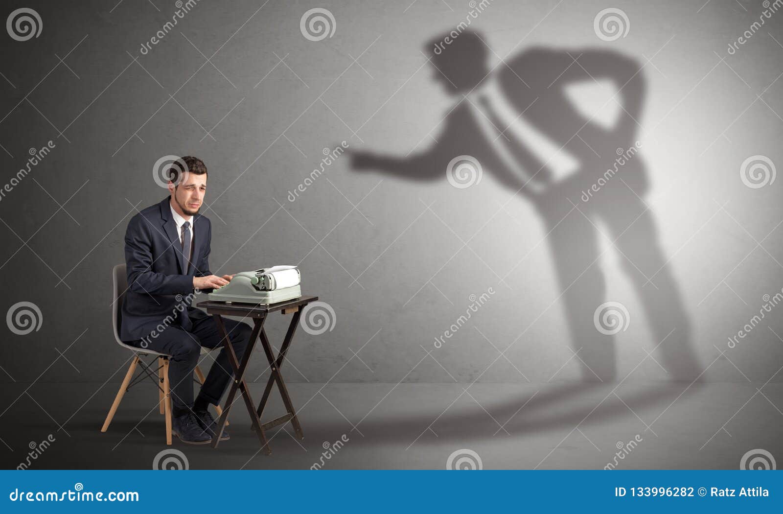 Man Working Hard and Shadow Arguing with Him Stock Photo - Image of ...