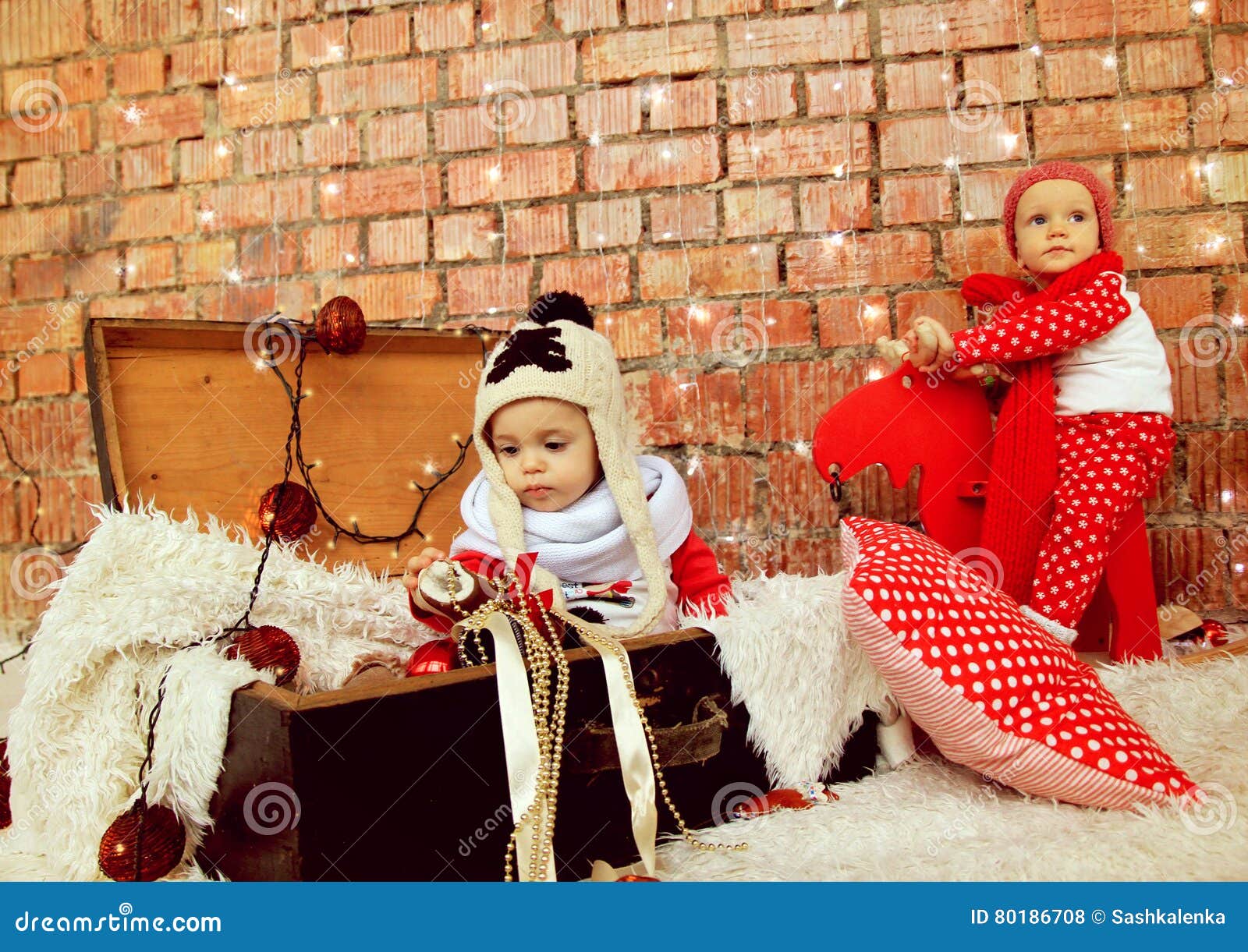 Little X-mas boys stock photo. Image of garland, face - 80186708