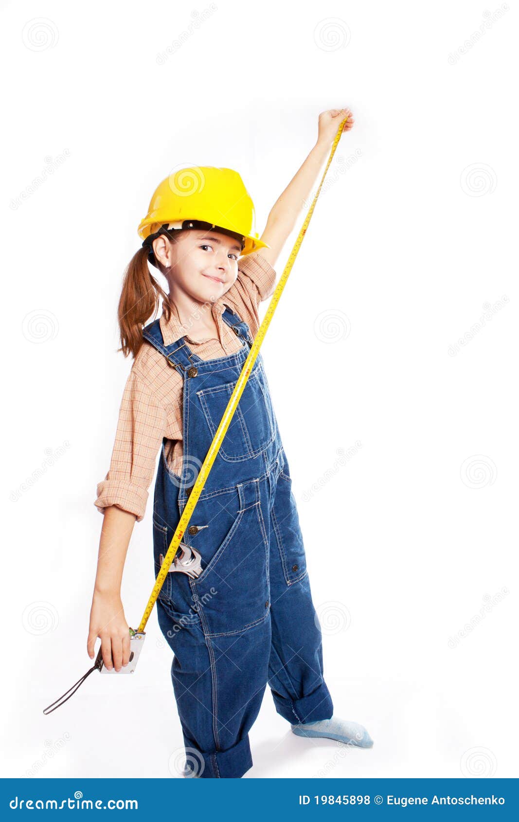 LIttle Master Girl with Ruler Stock Photo - Image of child, hardhat ...
