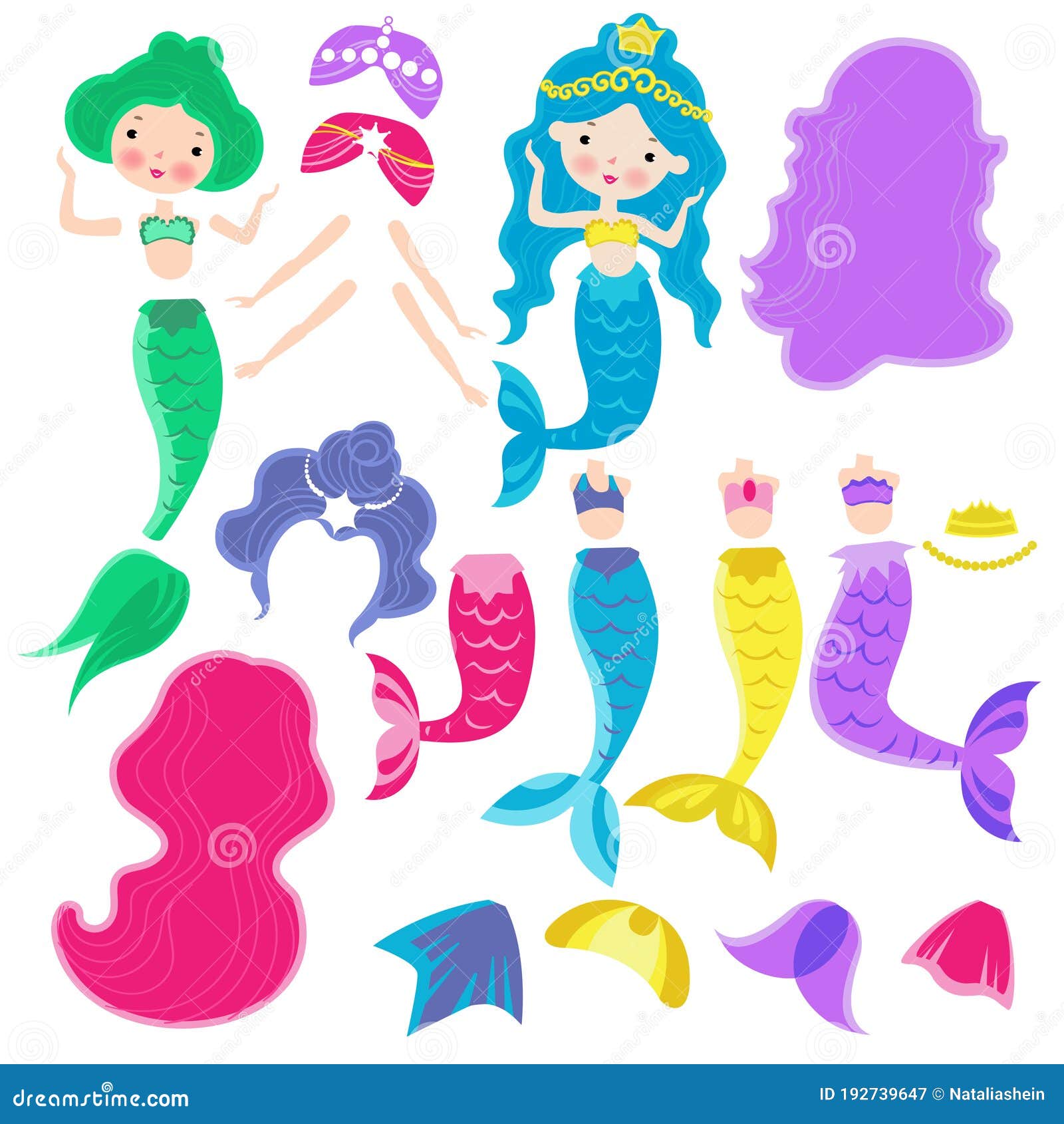 Little Mermaid Character Constructor For Animation. Front, Side And ...