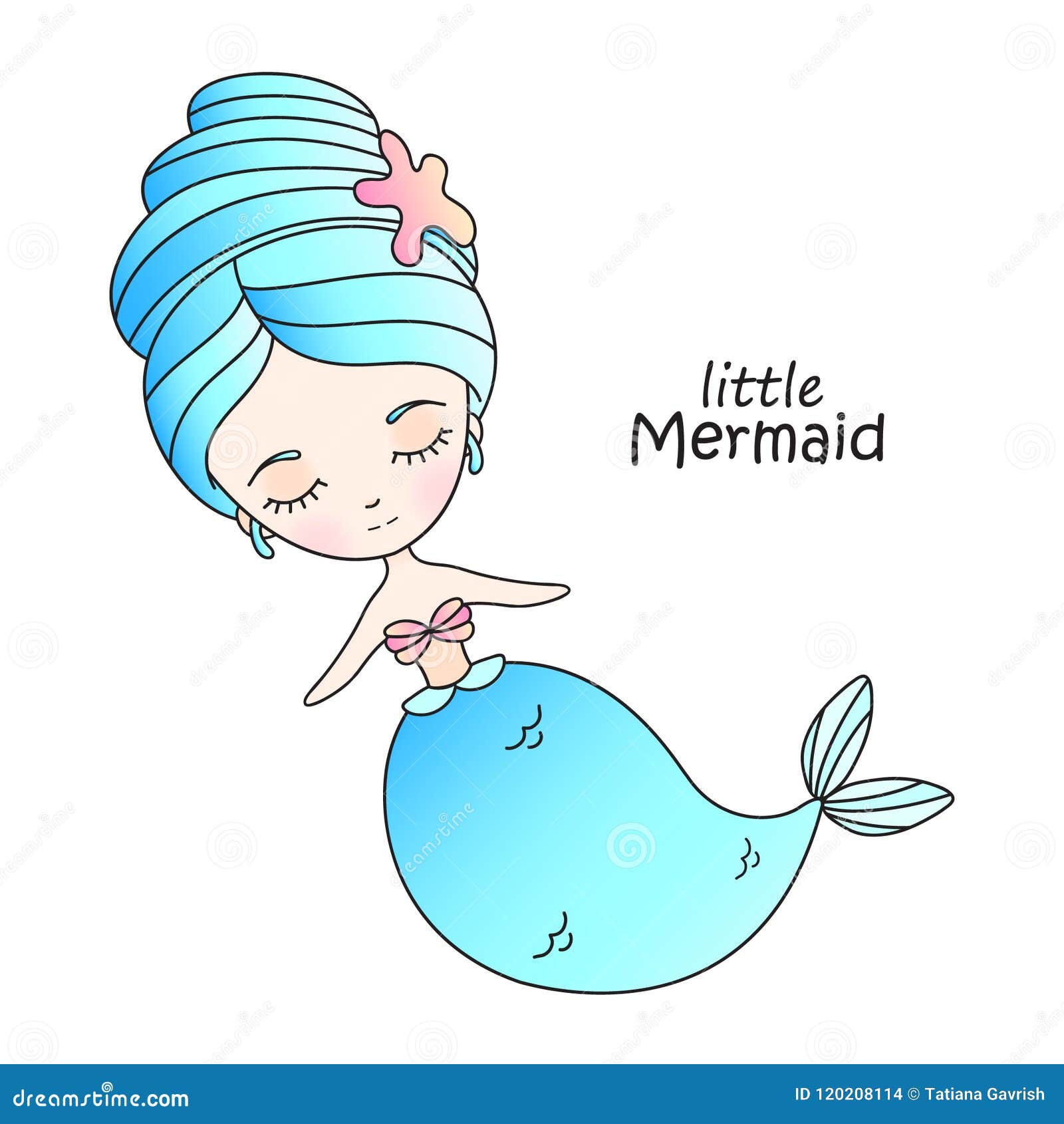 Little Mermaid Con El Pelo Azul Ilustración del Vector - Ilustración de ...