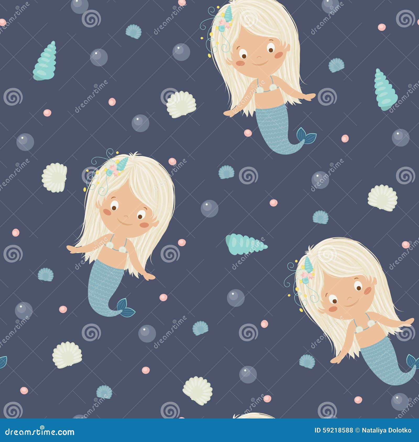 Little Mermaid Seamless Pattern Stock Vector - Illustration of cute ...