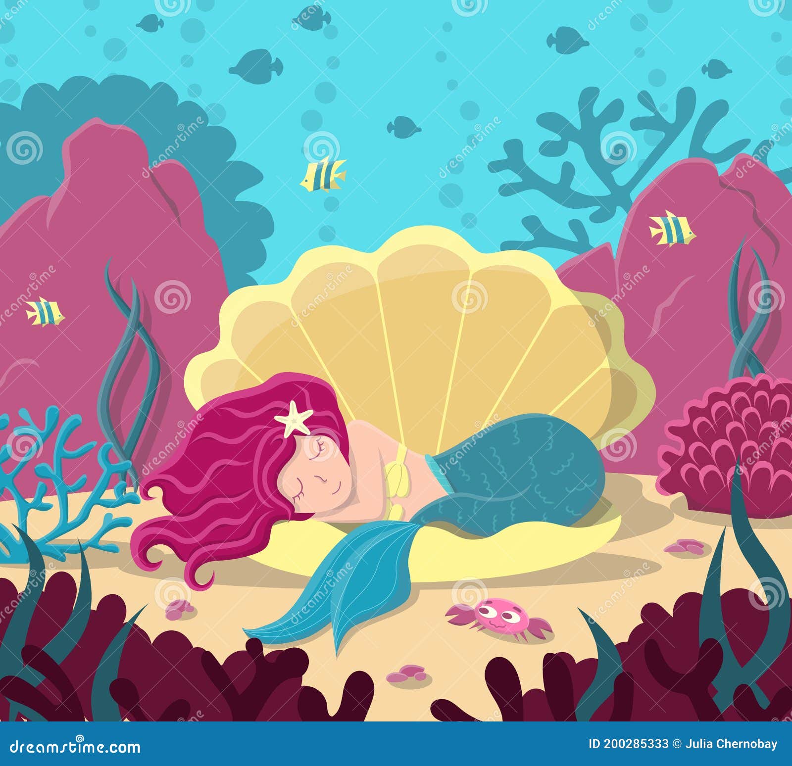 The Little Mermaid Sleeps in a Shell. the Landscape of the Seabed Stock ...