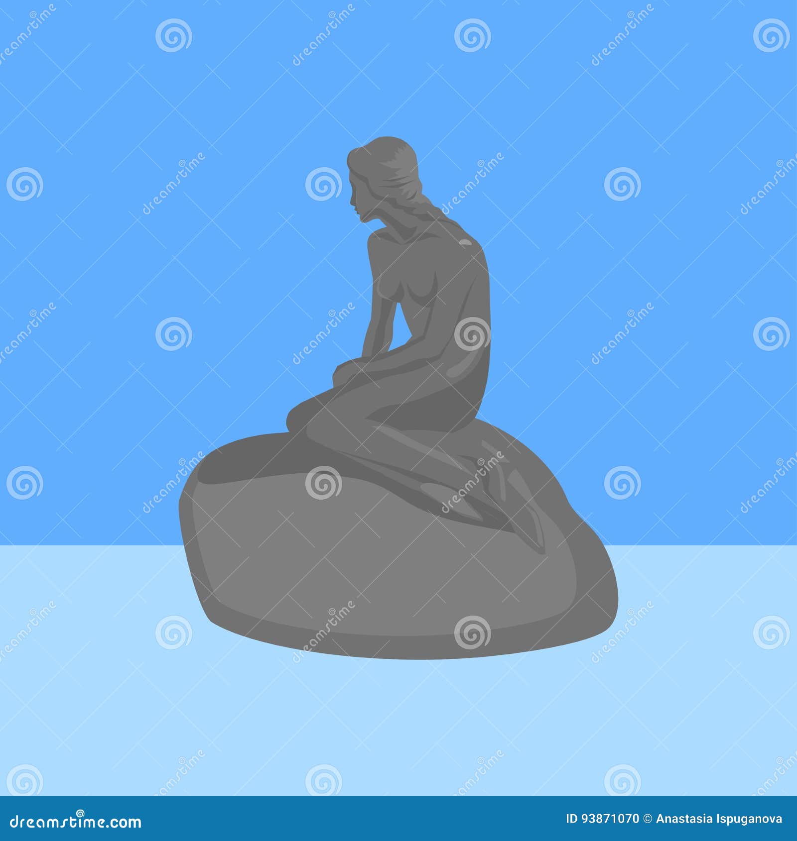 Statue Of Mermaid Girl With Tail And Shadow On Gold Background. Royalty ...