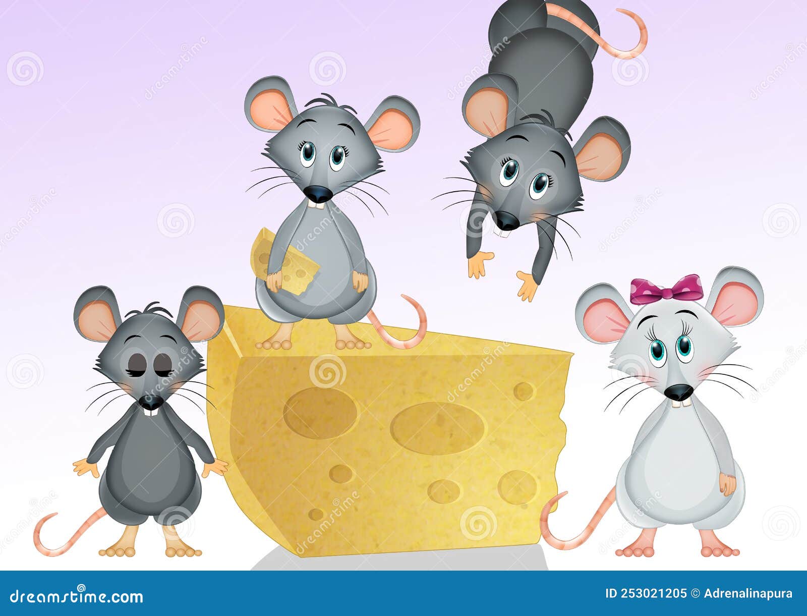 Little mice with cheese stock illustration. Illustration of funny ...