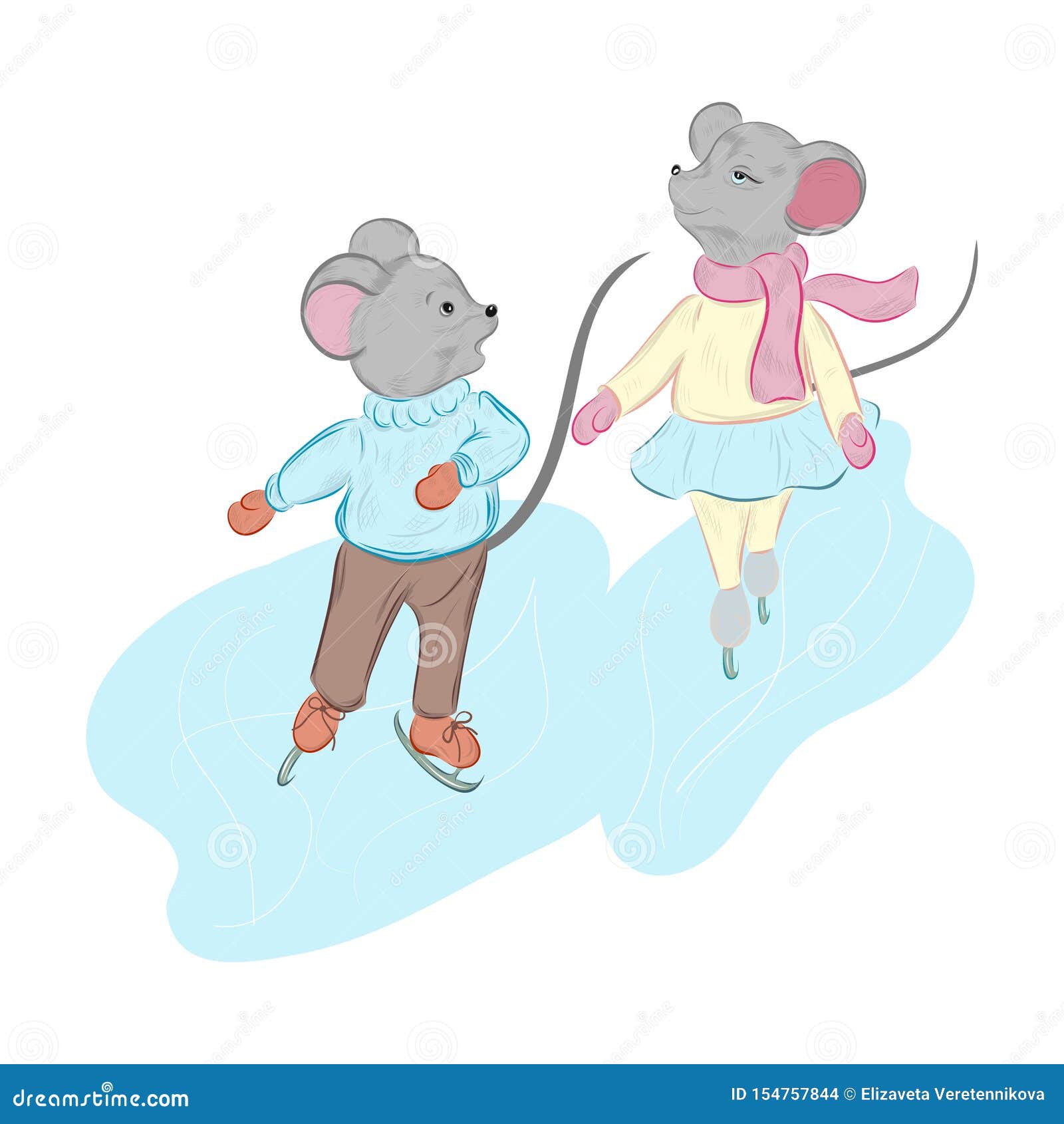 Little mice on ice stock vector. Illustration of scarf - 154757844