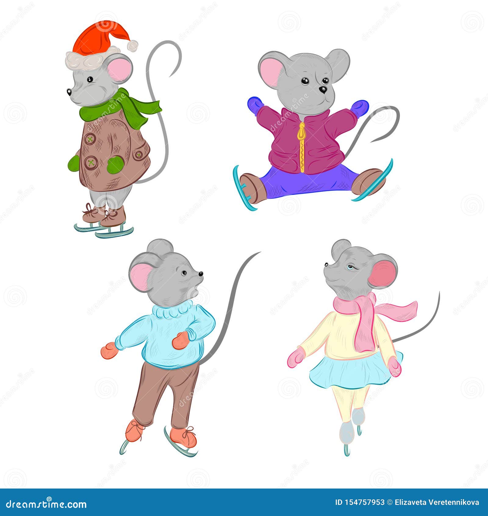 Little mice on ice stock vector. Illustration of happy - 154757953