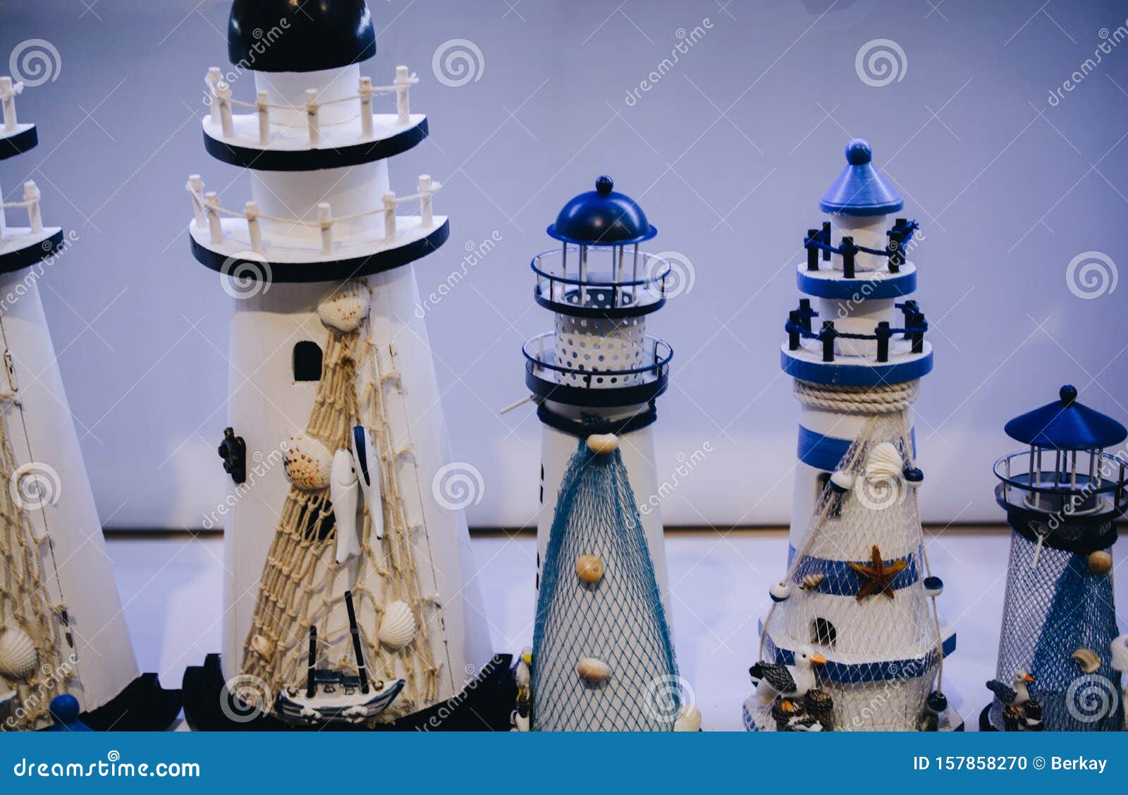 Little Model Lighthouses in View Stock Photo - Image of light, safety ...