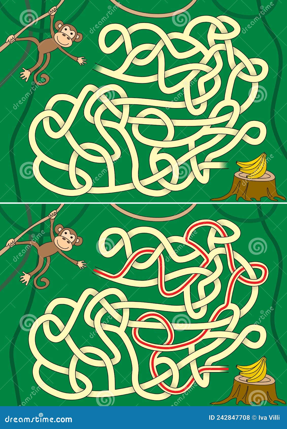 Little monkey maze stock vector. Illustration of solution - 242847708