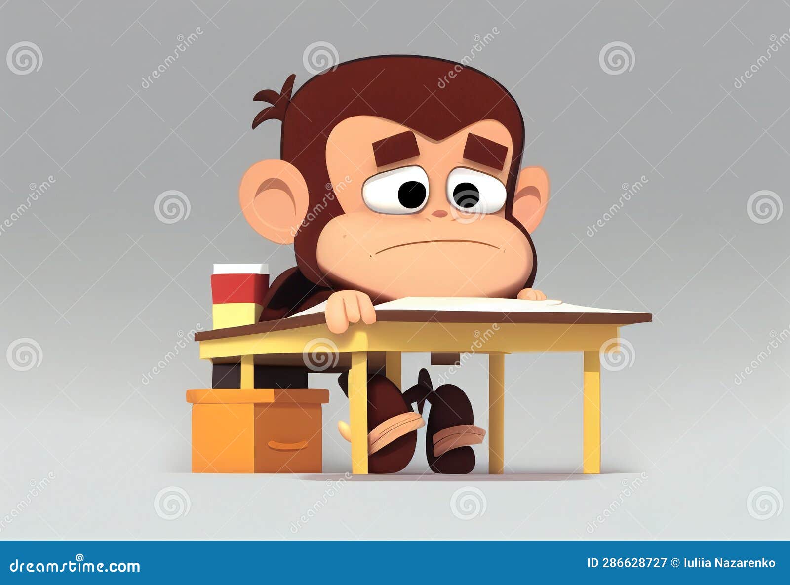 A Little Monkey Sits at a School Desk in a Cartoon Style. AI Generated ...