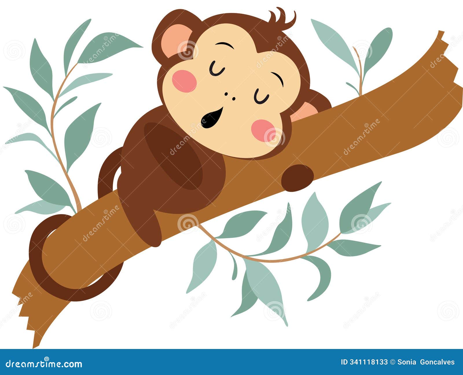 Little Monkey Sleeping on the Tree Branch Stock Vector - Illustration ...