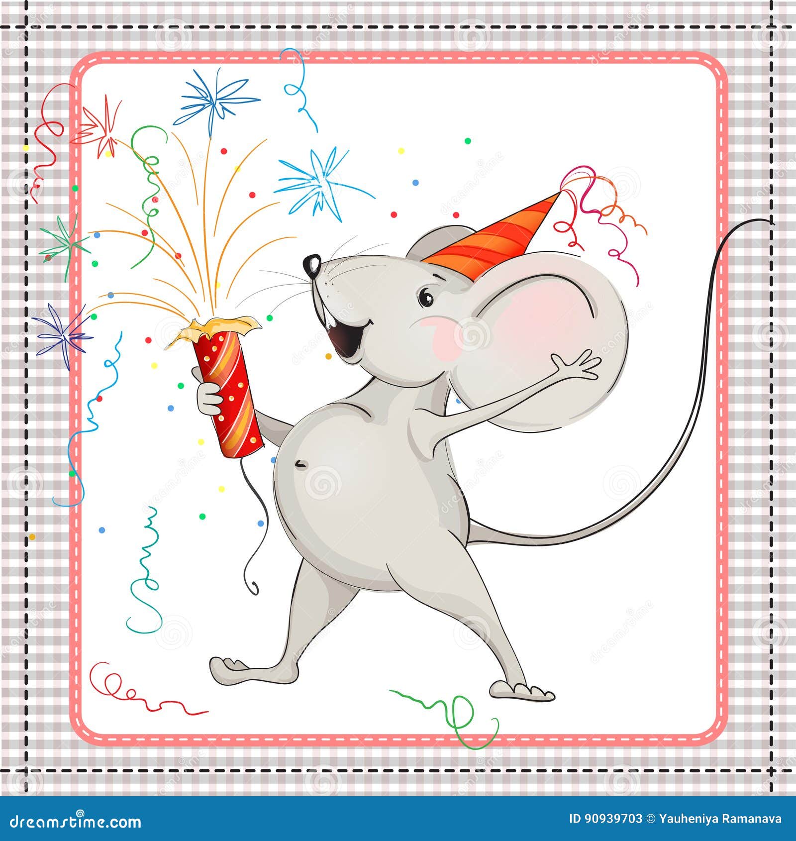 Little mouse and fireworks stock vector. Illustration of background ...