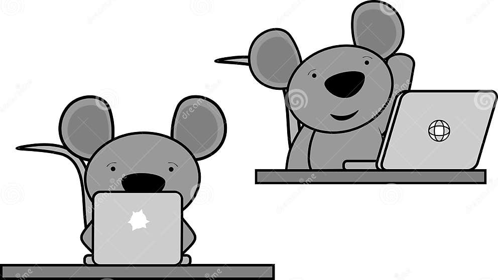 Little Mouse Kid Character Cartoon Computer Learning Stock Vector ...