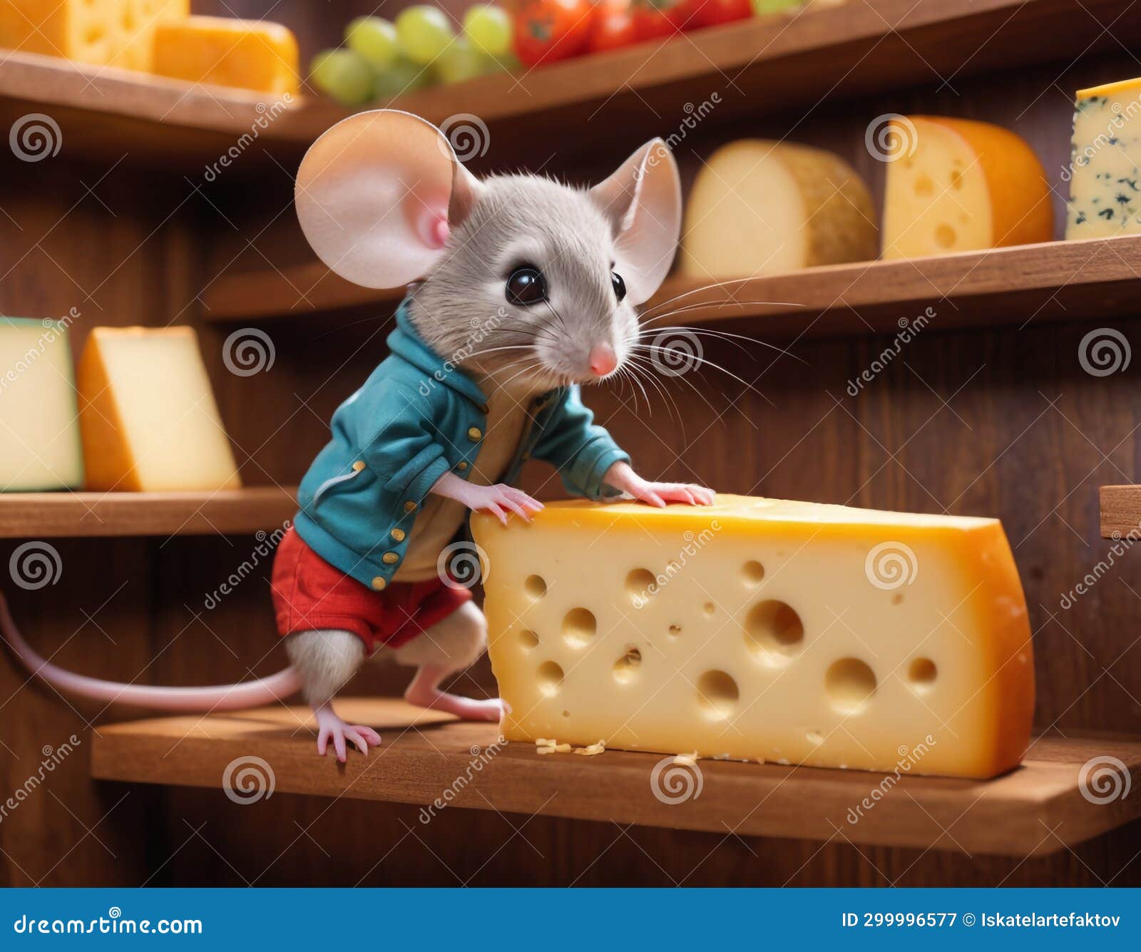 The Mouse Climbed Onto The Cheese Shelf And Eats It Stock Photo ...