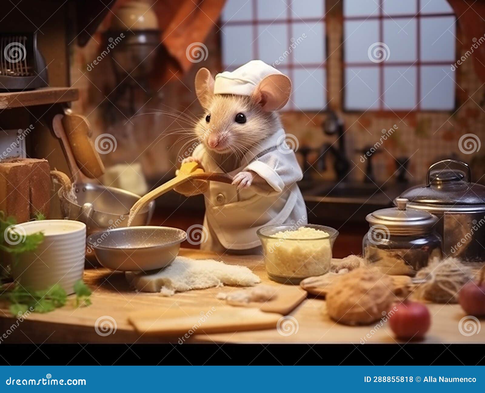 Little Mouse Prepares Food in the Kitchen. Cartoon Style Stock ...