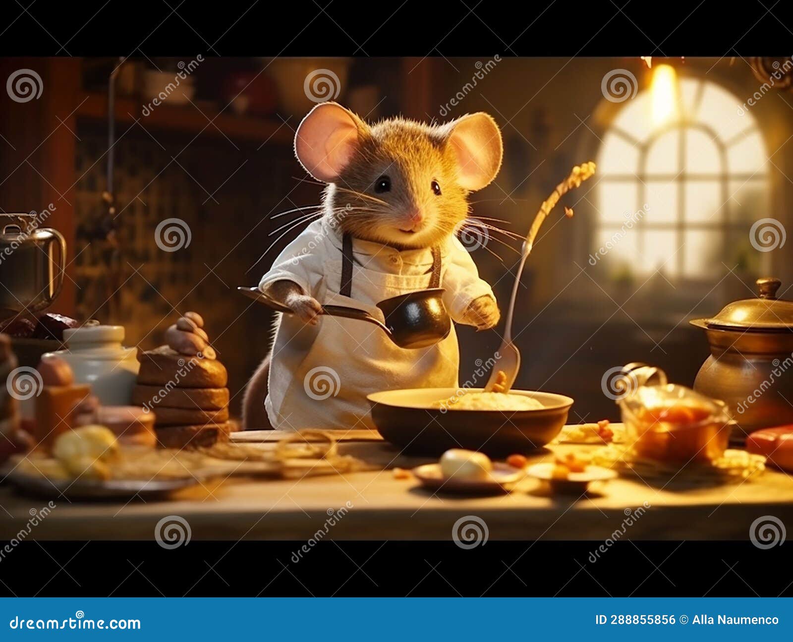 Little Mouse Prepares Food in the Kitchen. Cartoon Style Stock ...