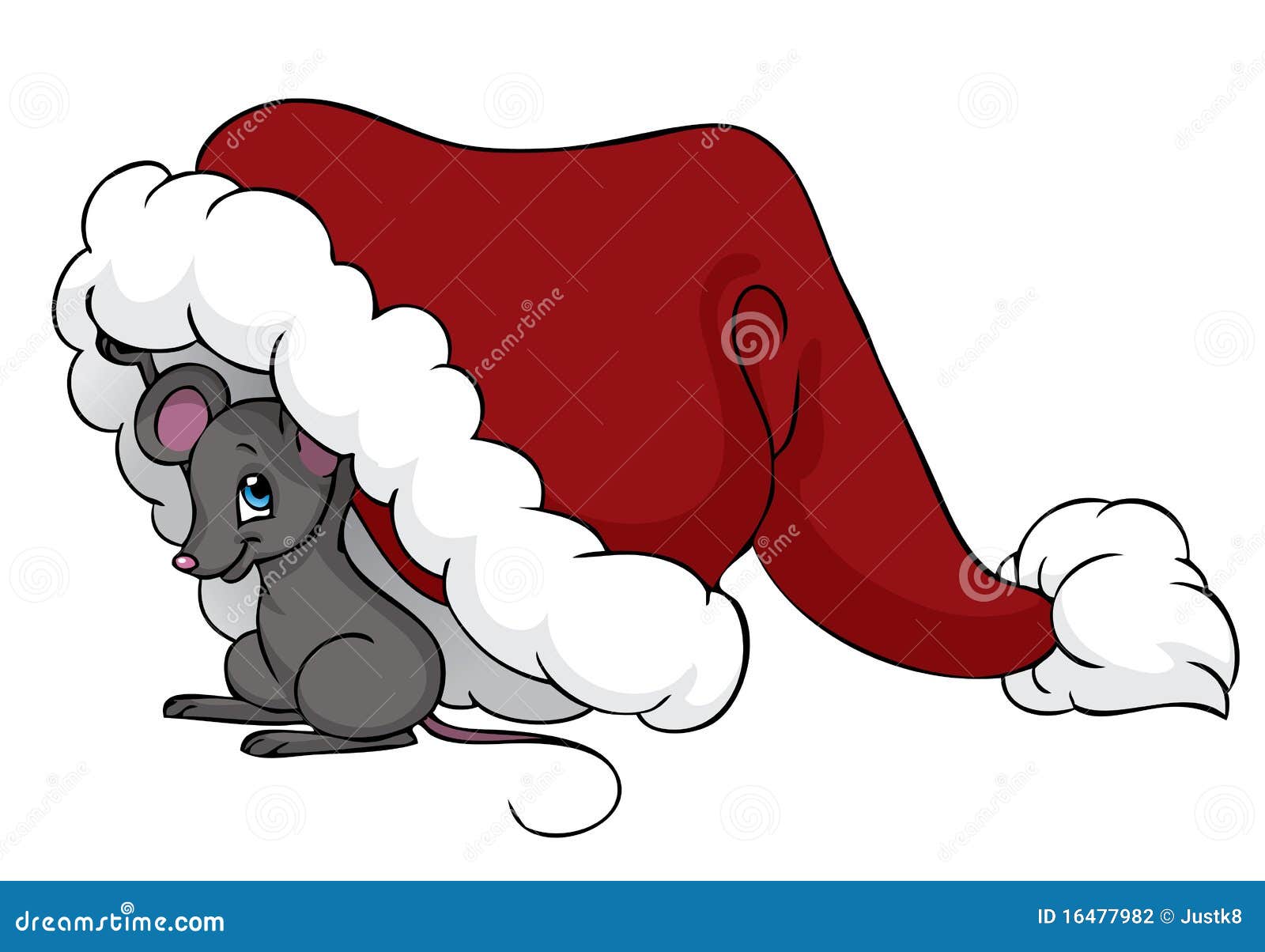 Little Mouse Under Christmas Hat Stock Illustration - Illustration of ...