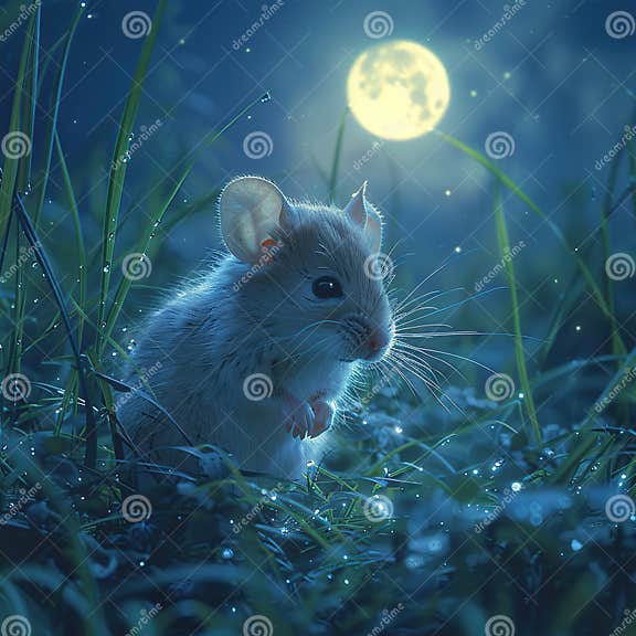 Little Mouse Under Moonlight Stock Illustration - Illustration of ...