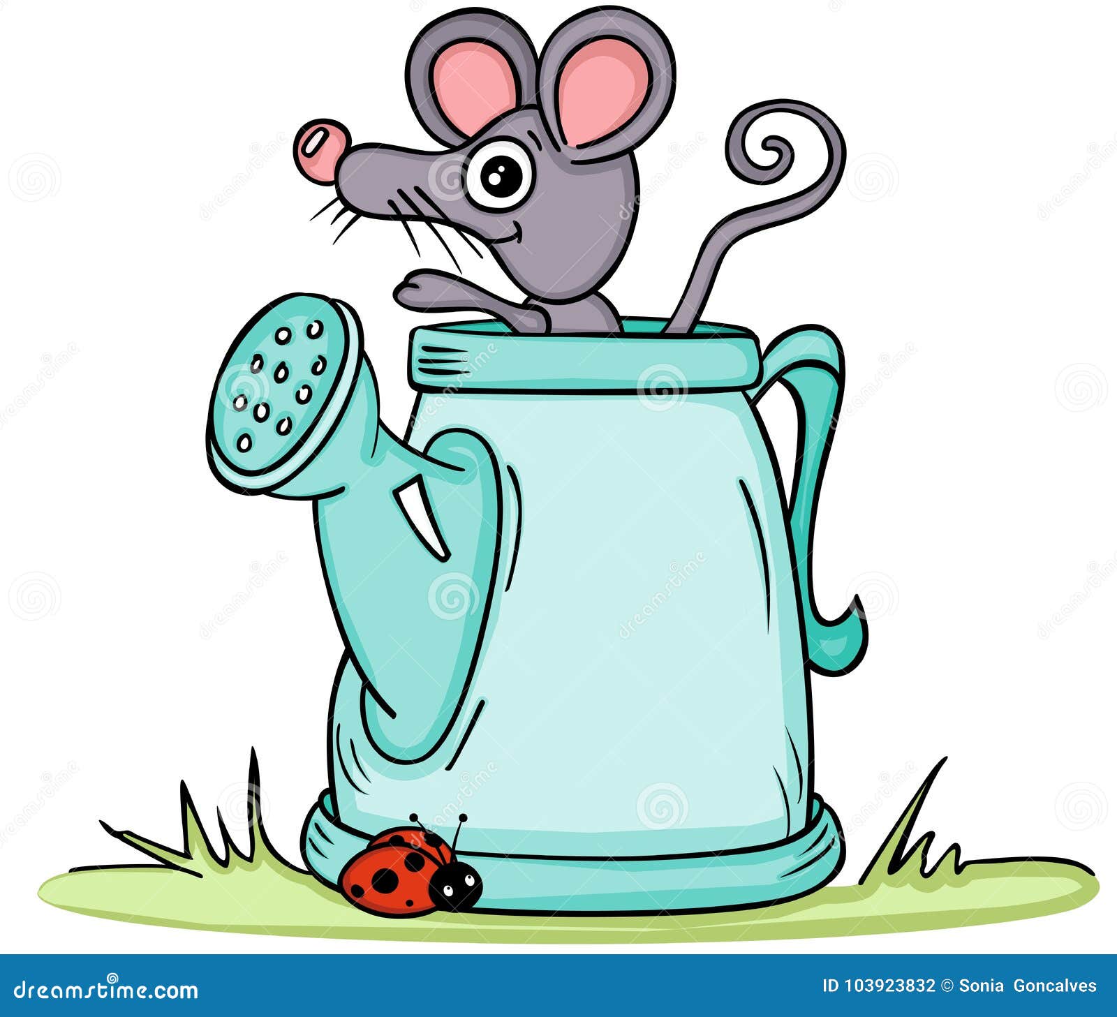 Little Mouse in Watering Can Stock Vector - Illustration of mammal ...