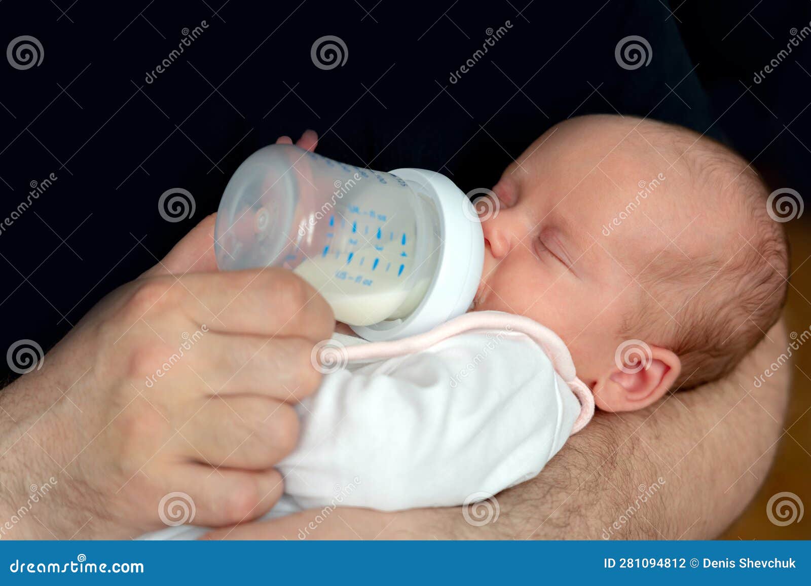 Little Newborn Baby Eats Milk Formula from a Bottle Stock Photo - Image ...