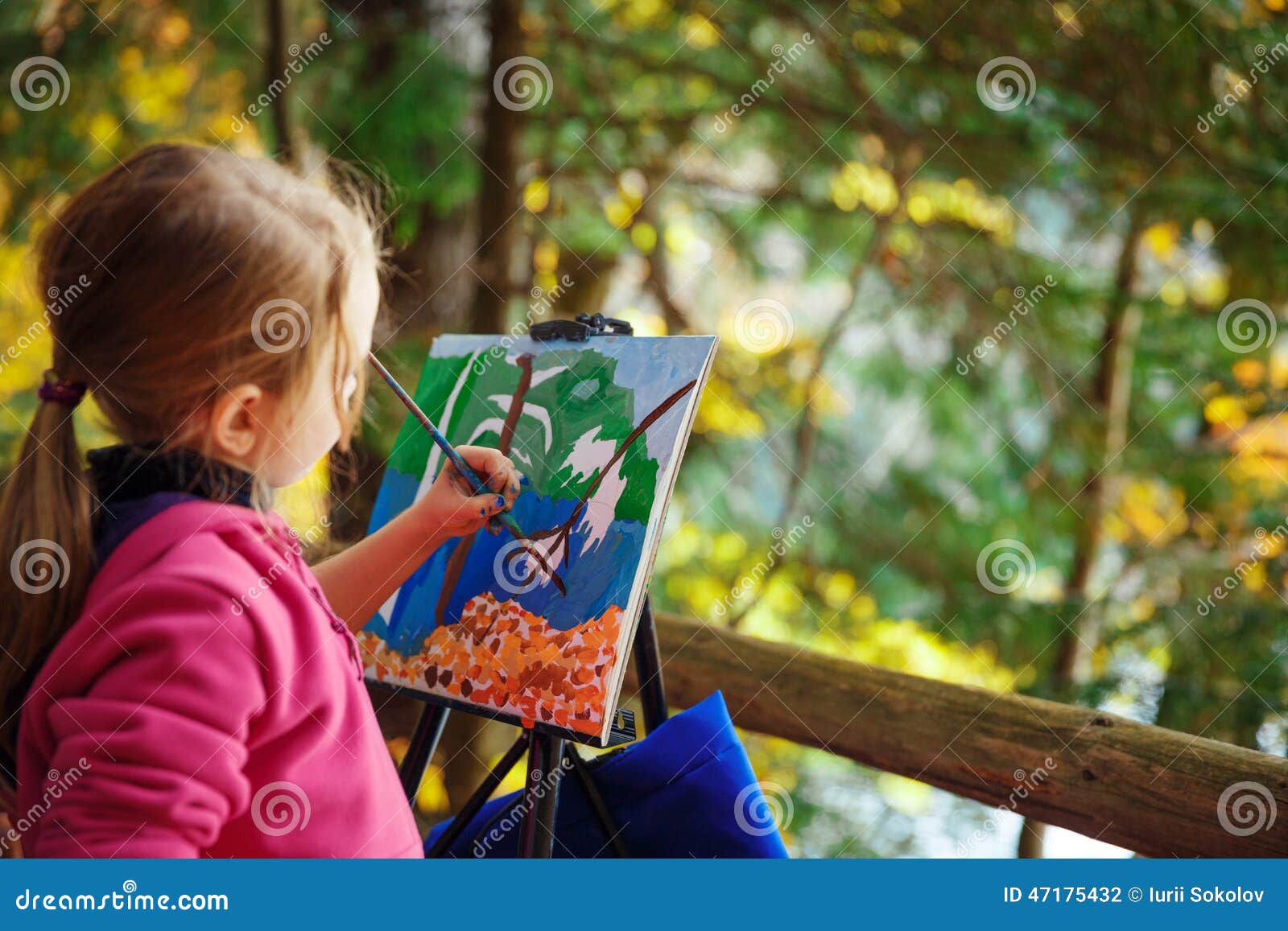 Little Painter Girl With A Drwan Smile Isolated On Grey Royalty-Free ...