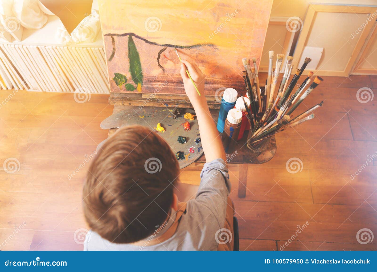Little Painter Working in Art Studio Stock Photo - Image of development ...