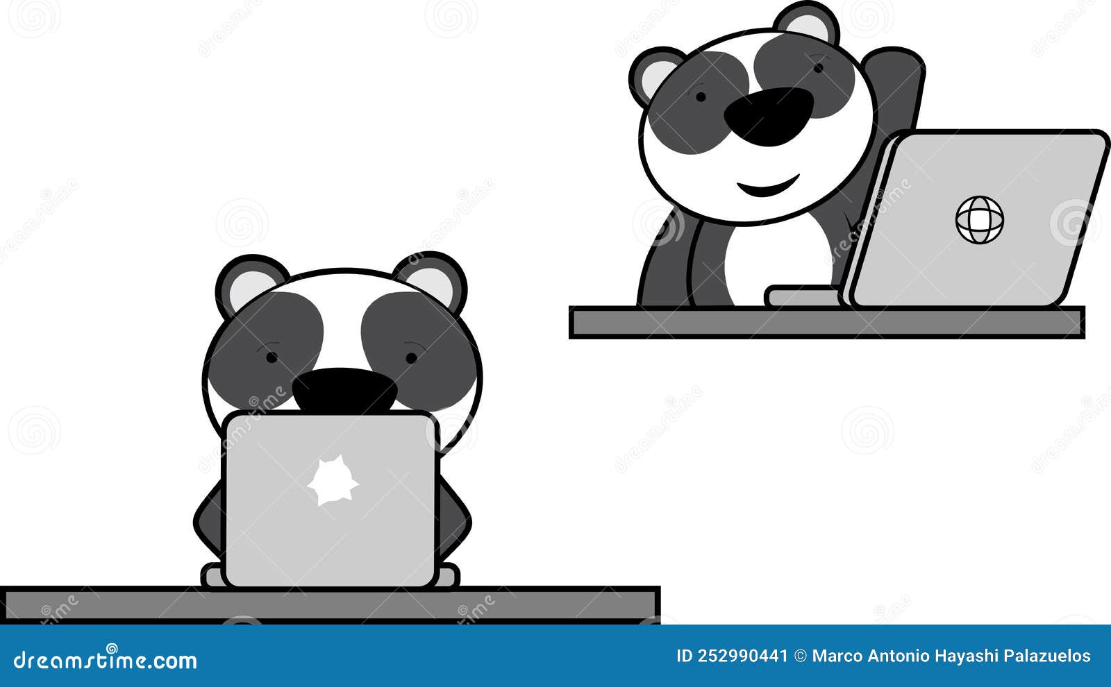 Little Panda Bear Kid Character Cartoon Computer Set Stock Vector ...