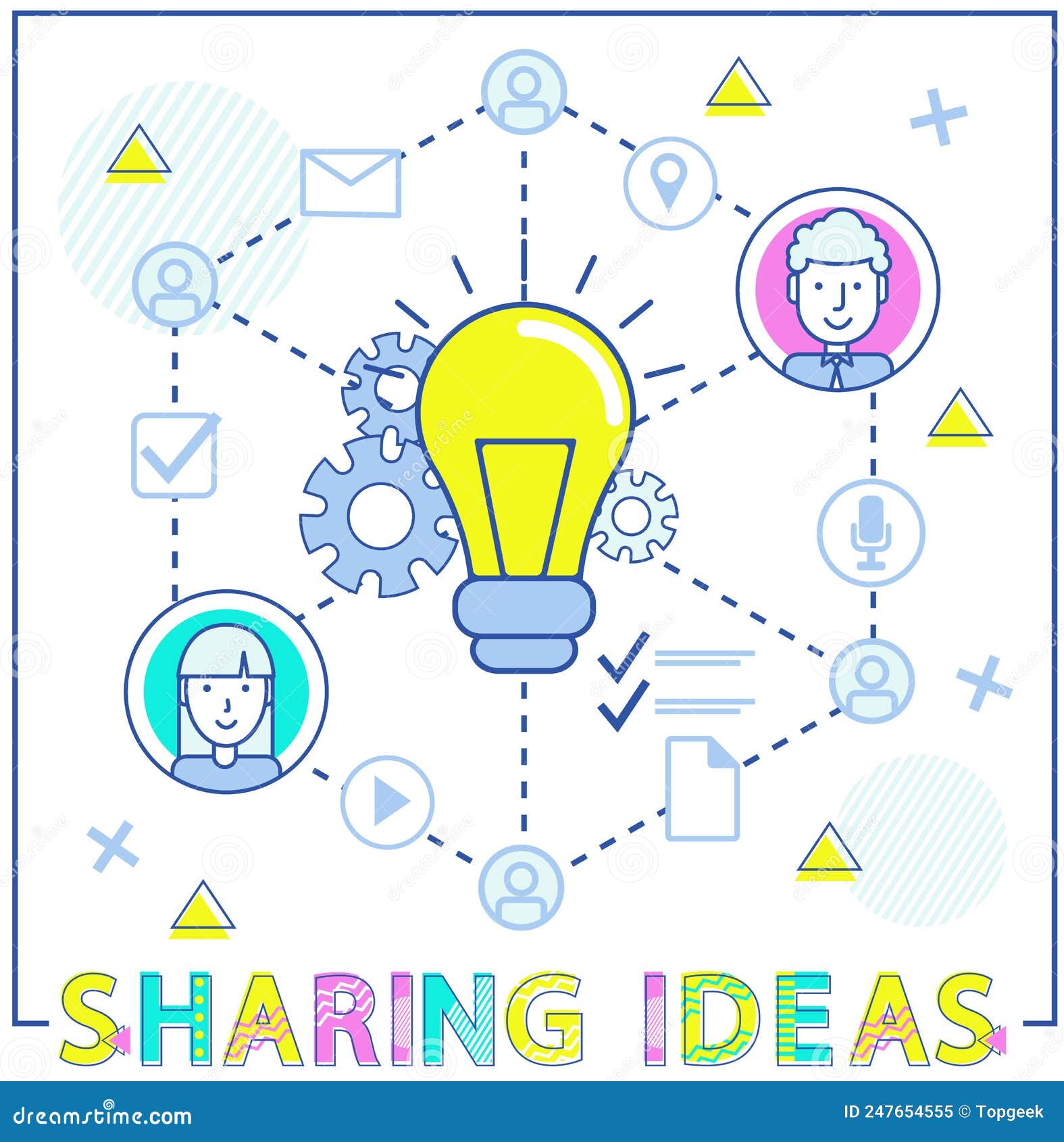 Little People Thinking about New Idea Light Bulb. Virtual Network ...