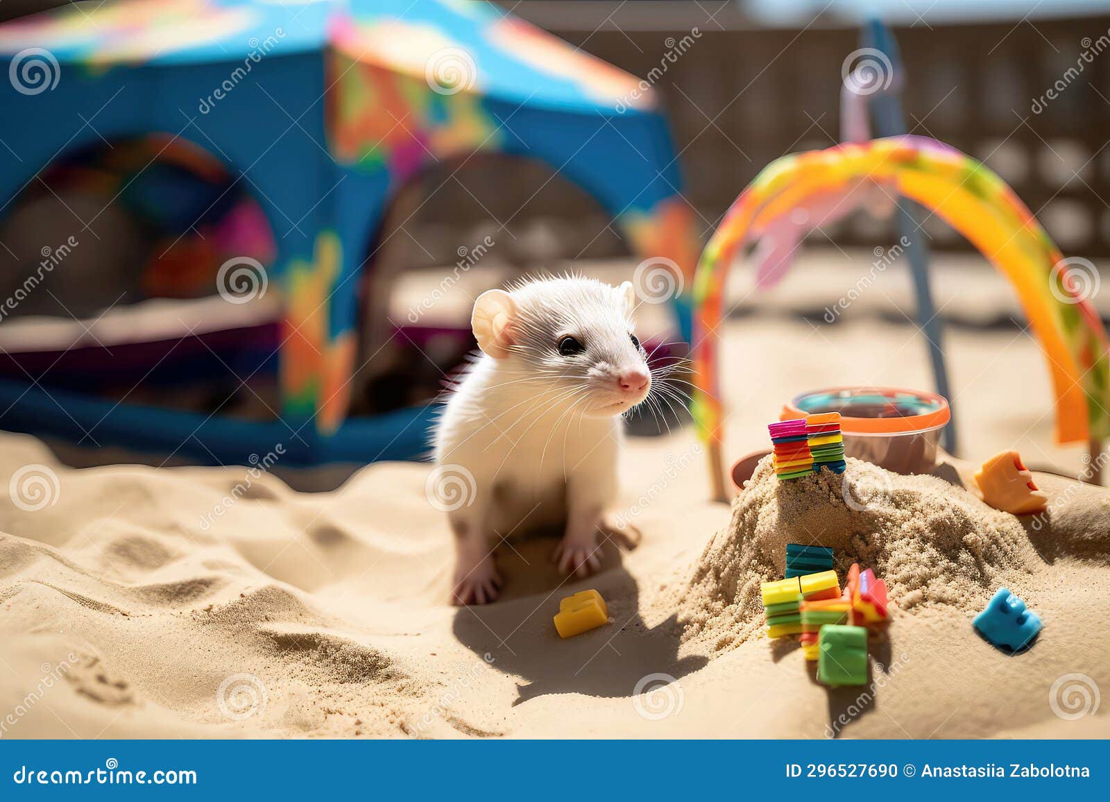 Little Pet Ferret Explores Sandbox with Tiny Sand Structures ...