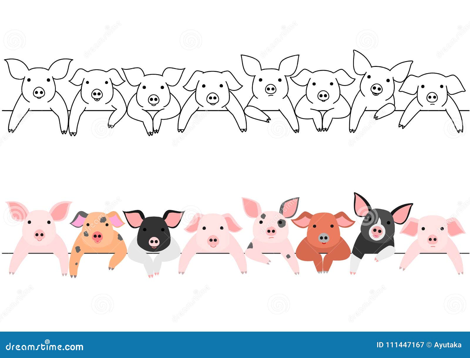Little pigs border set stock vector. Illustration of isolated - 111447167