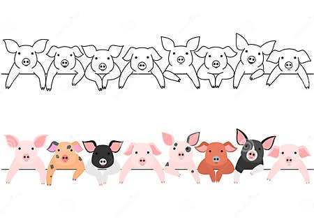 Little pigs border set stock vector. Illustration of isolated - 111447167