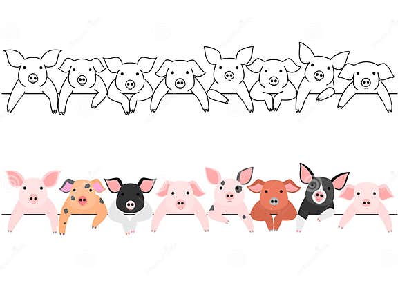 Little pigs border set stock vector. Illustration of isolated - 111447167
