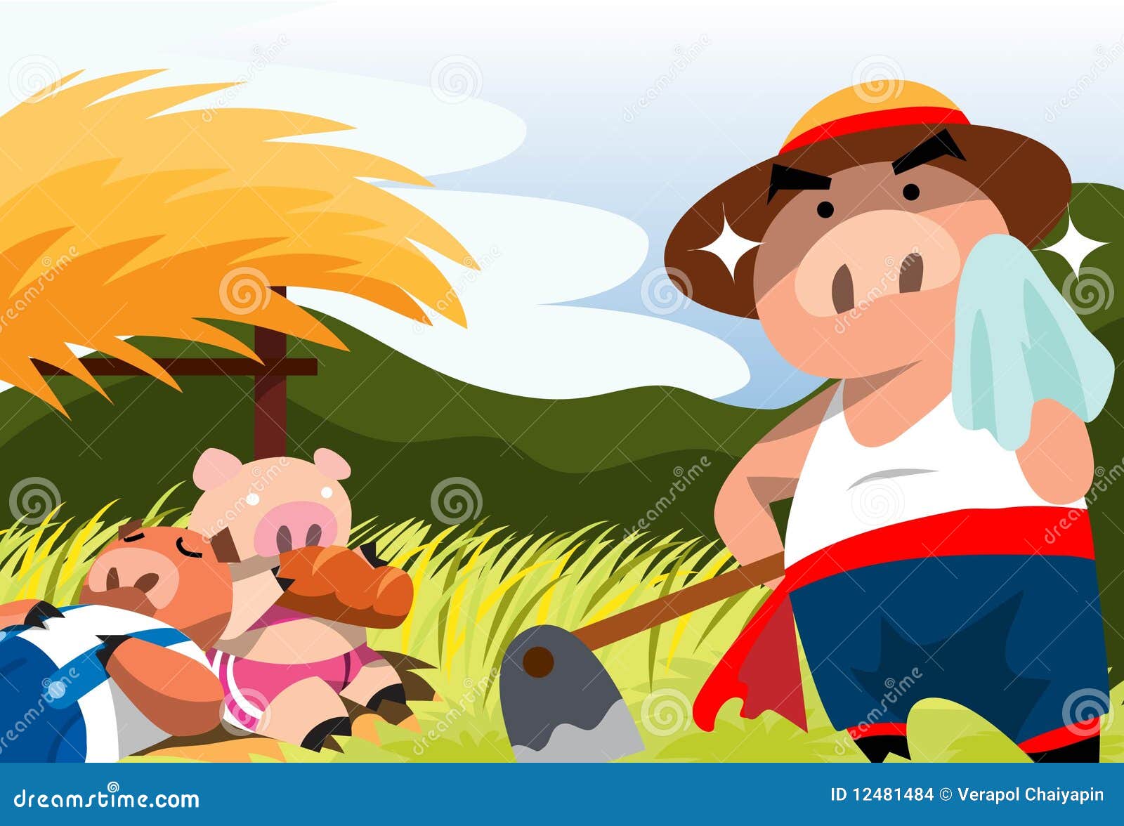 Little Pigs at Work stock illustration. Illustration of sweat - 12481484