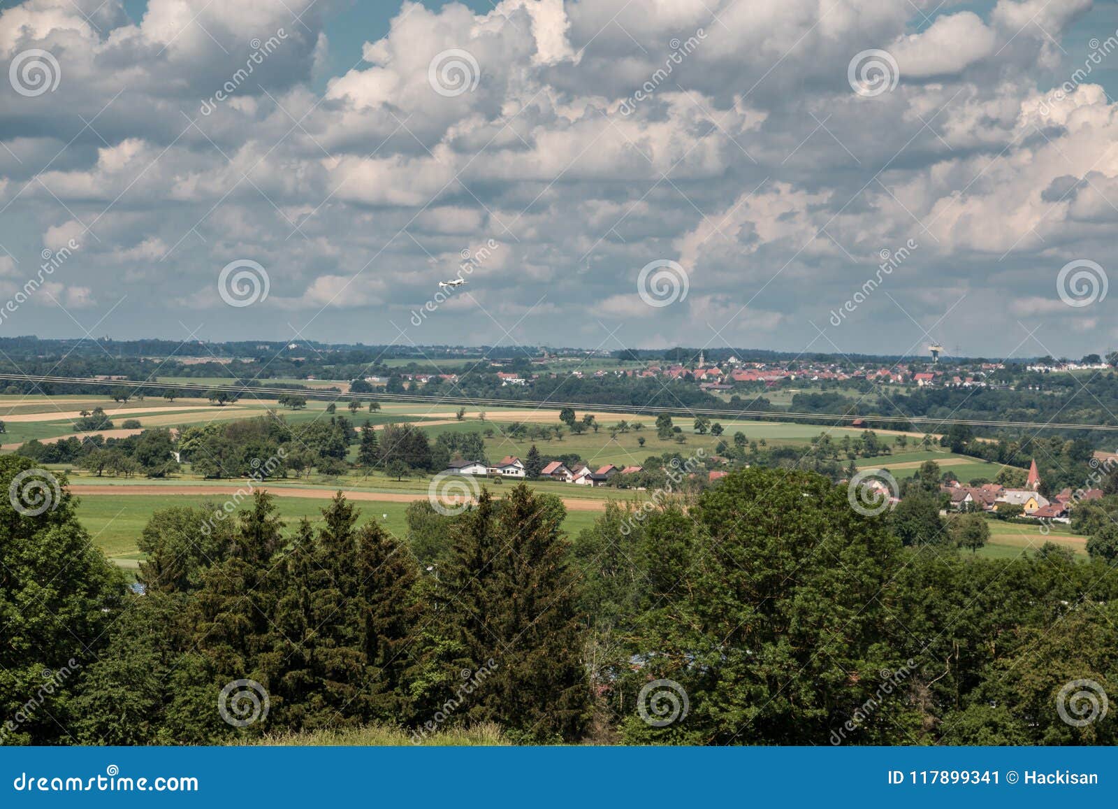 Little Plane Approaching and the Green German Countryside Stock Image ...