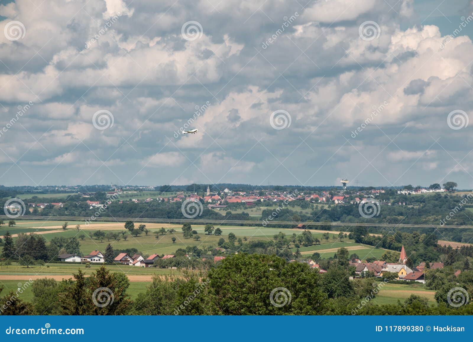 Little Plane Approaching and the Green German Countryside Stock Photo ...