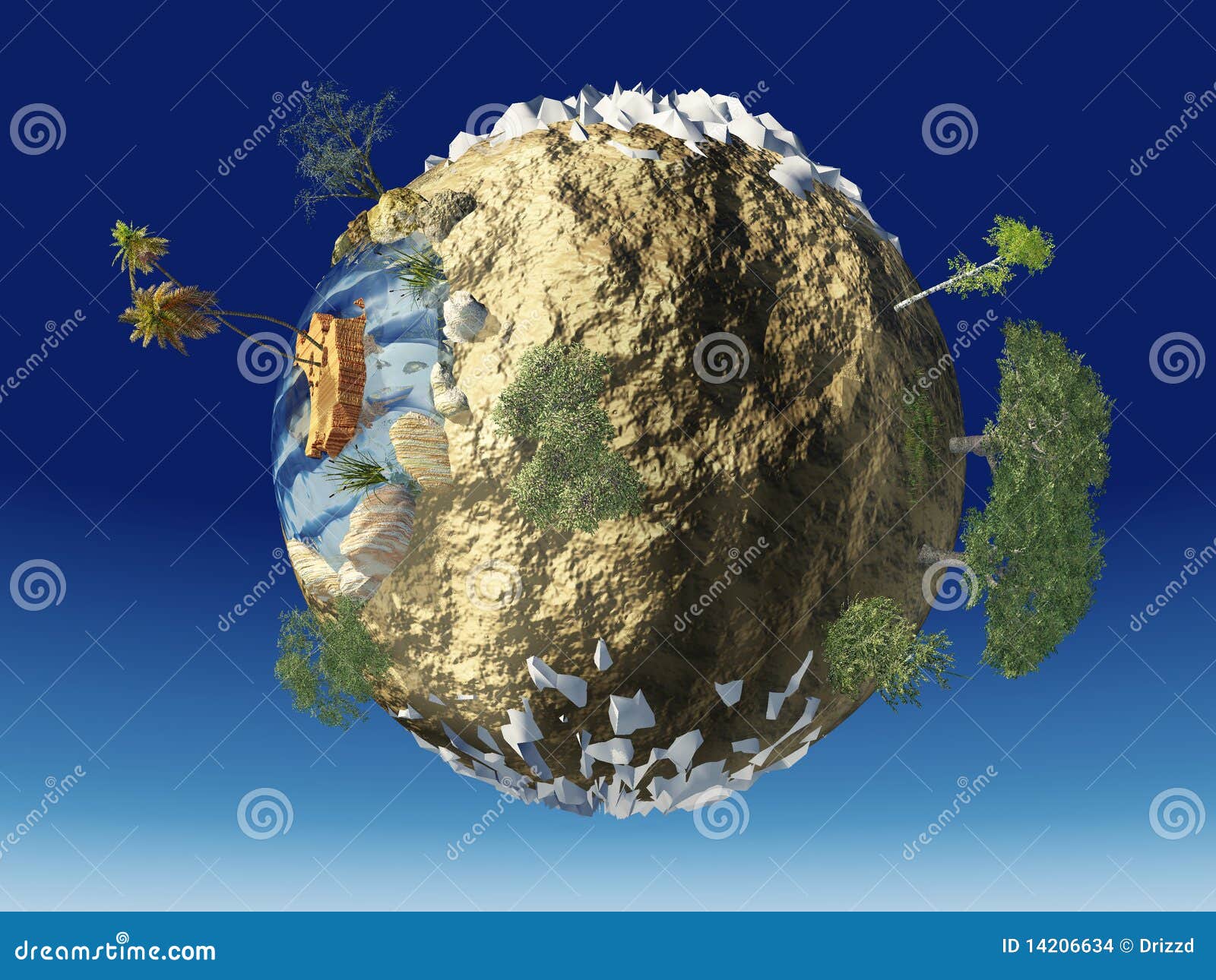 Little Planet Earth Surrounded By Best Landmarks On Plain Background ...