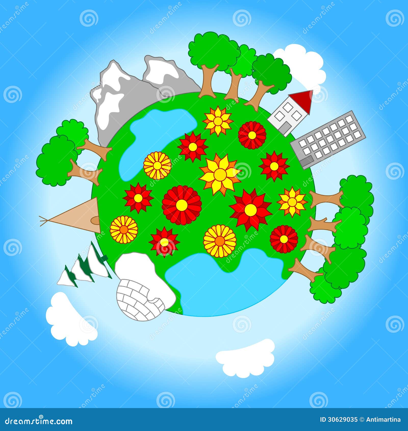 Little planet stock vector. Illustration of meadow, cartoon - 30629035