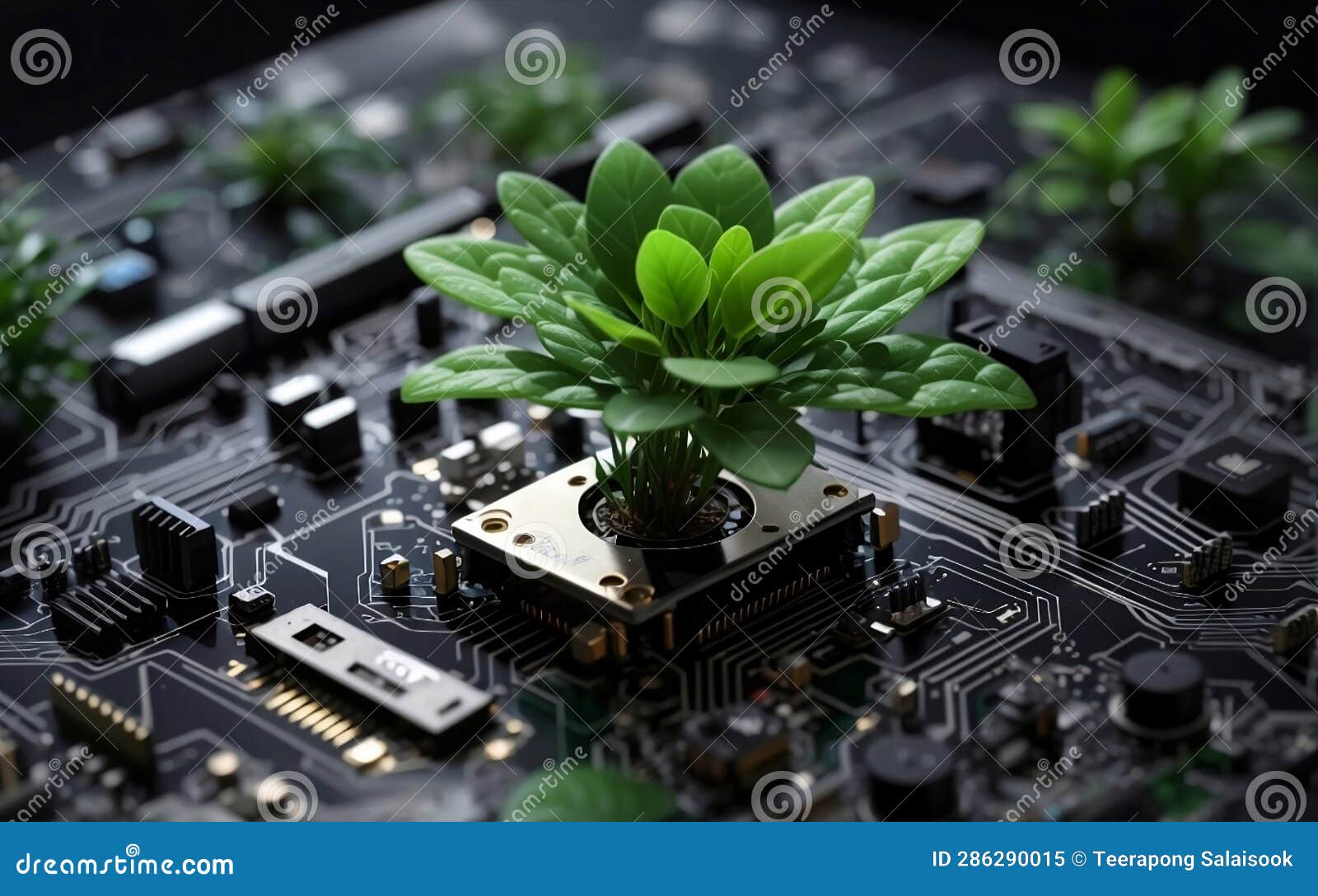 Little Plant Growing on Computer Mainboard, Generative AI Illustration ...