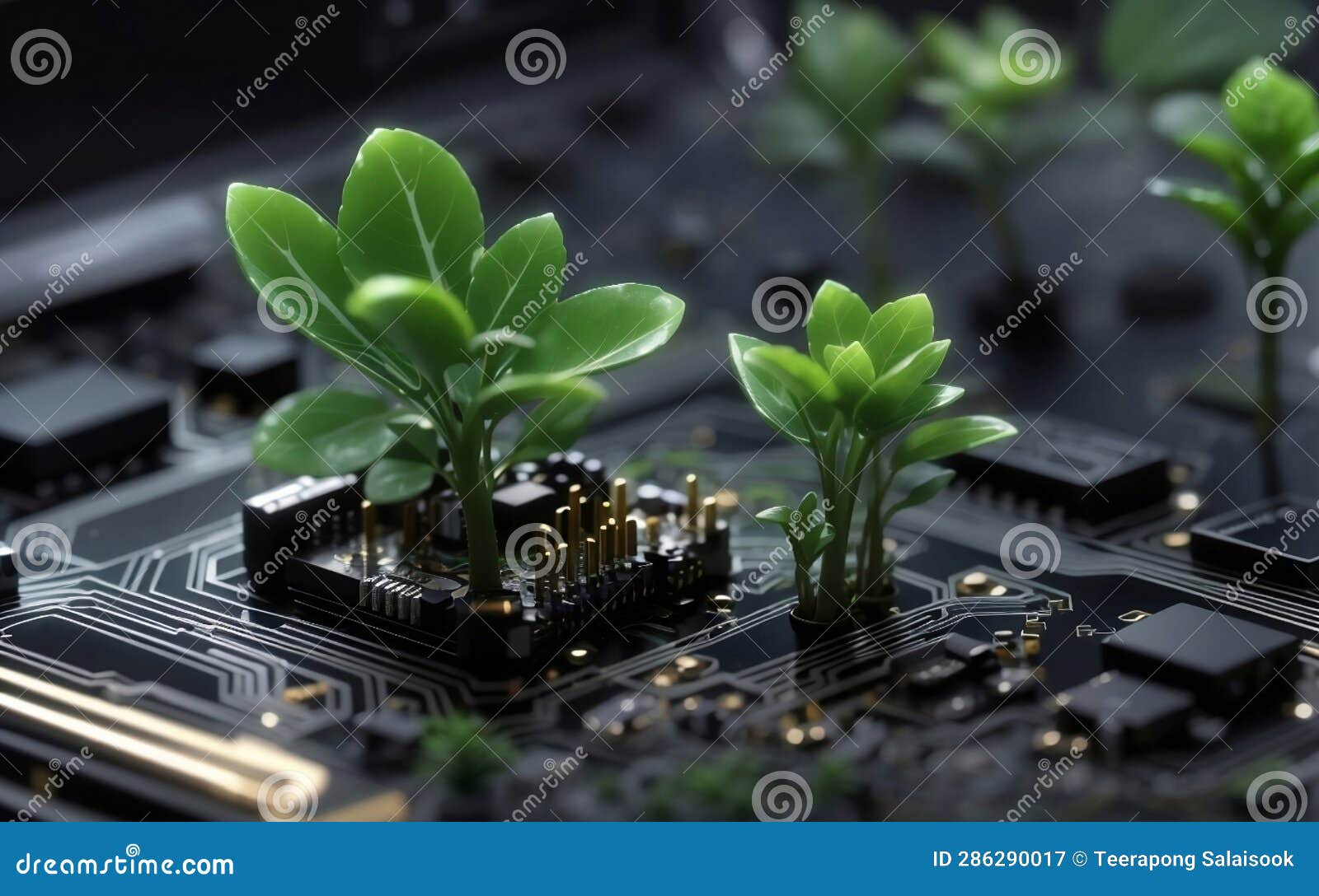 Little Plant Growing on Computer Mainboard, Generative AI Illustration ...