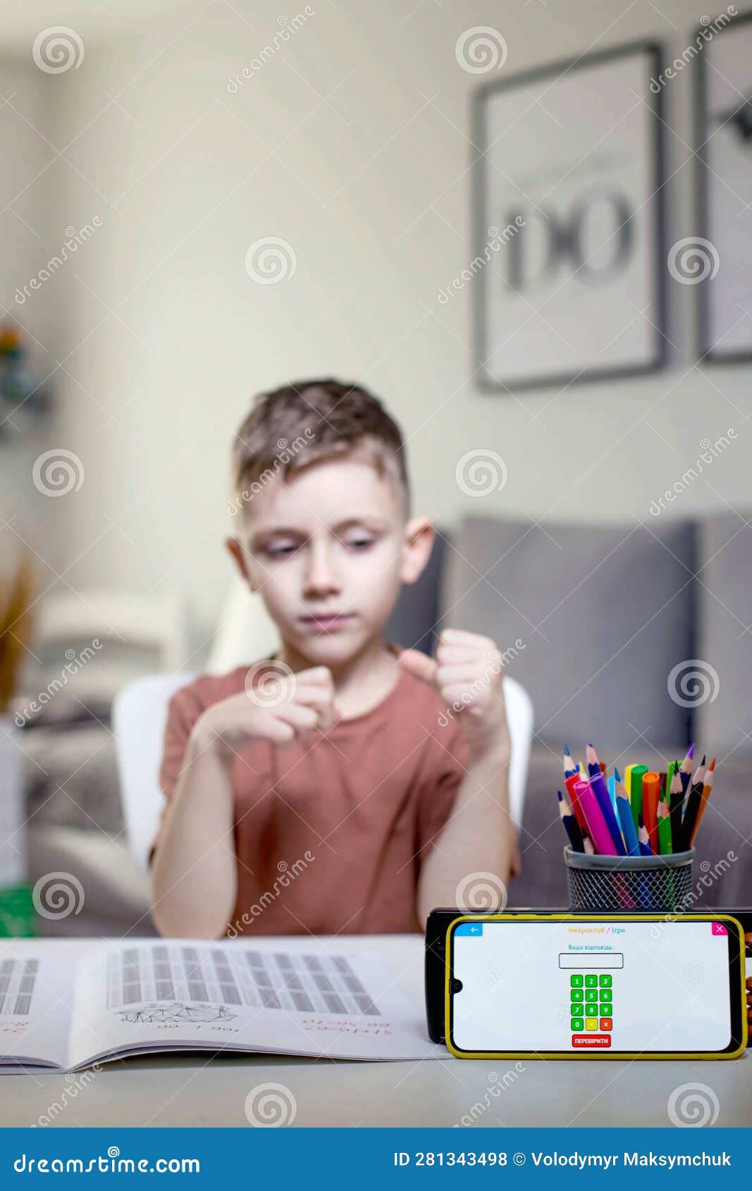 Little Preschooler Counting Large Numbers on His Fingers Using Mental ...