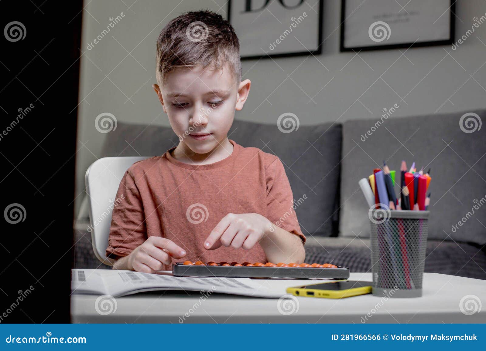 Little Preschooler Counting Large Numbers on His Fingers Using Mental ...