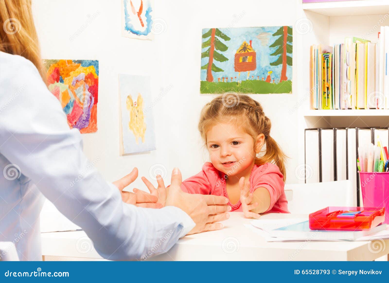 Little Preschooler Doing Finger Exercises at Table Stock Image - Image ...
