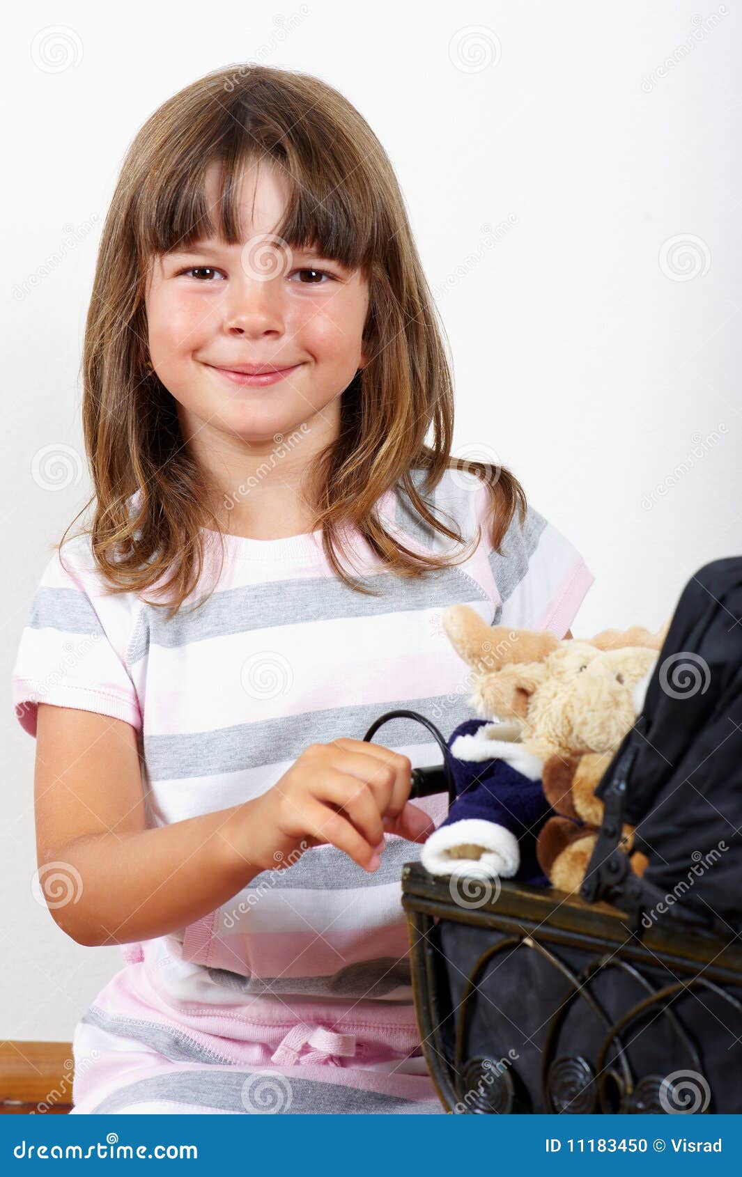 Little Pretty Girl Pushing a Doll Buggy Stock Photo - Image of glad ...