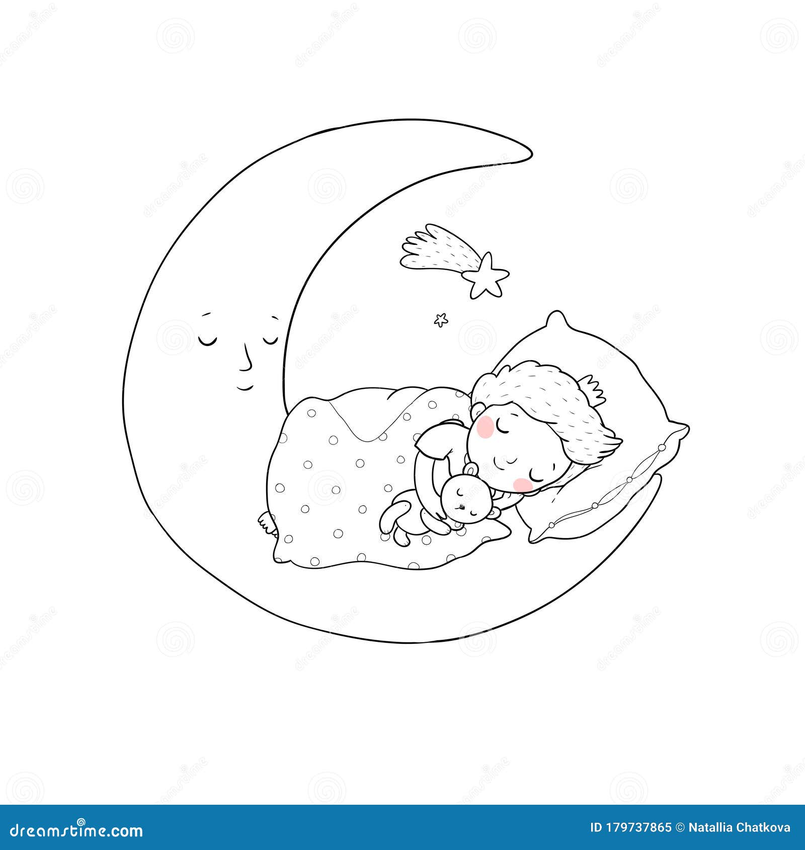 The Little Prince is Sleeping on the Moon. Cute Cartoon Boy in Bed ...