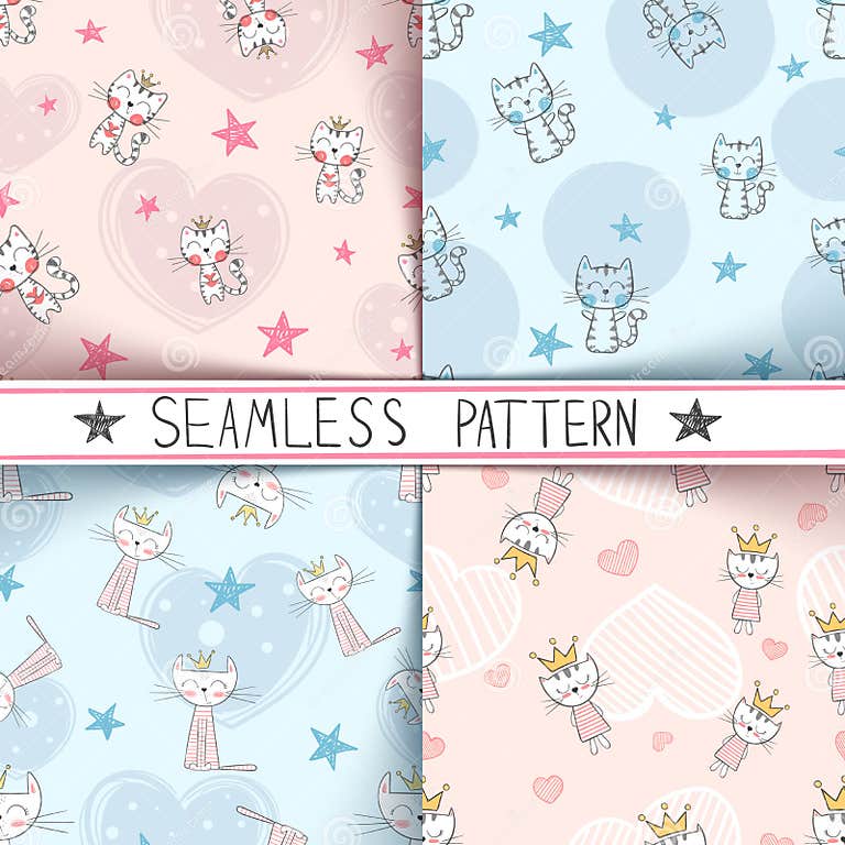 Little Princess - Kitty Seamless Pattern Stock Vector - Illustration of ...