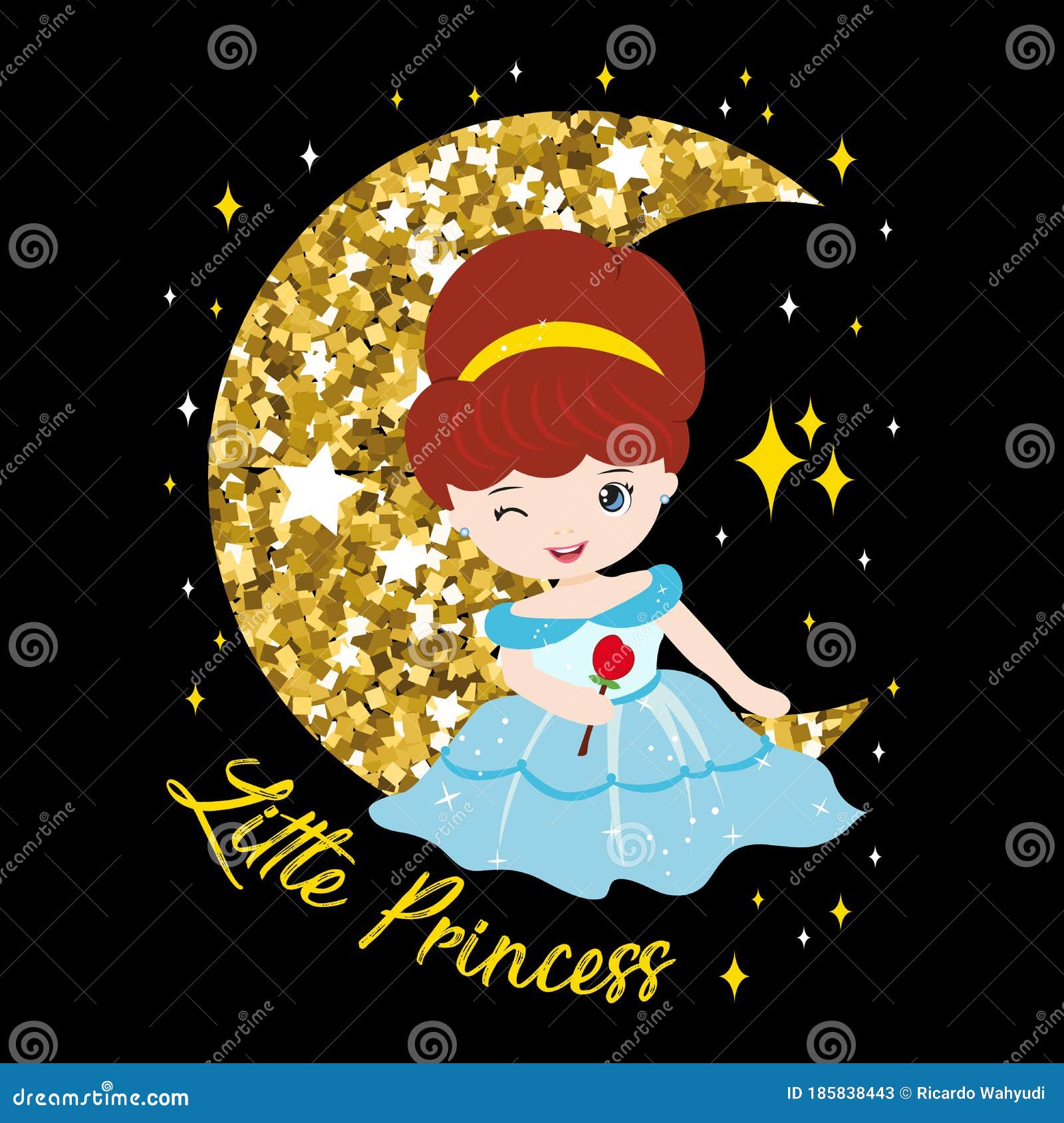 Cute Little Princess on the Moon Stock Vector - Illustration of glitter ...