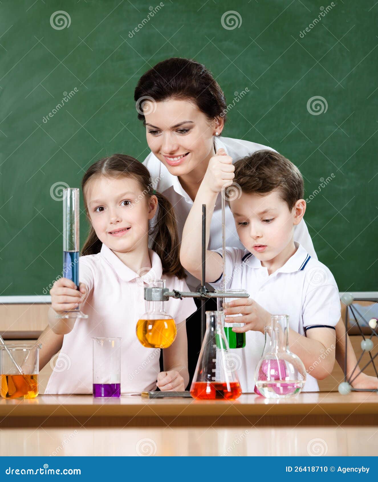 Little Pupils Study Chemistry at Laboratory Class Stock Photo - Image ...